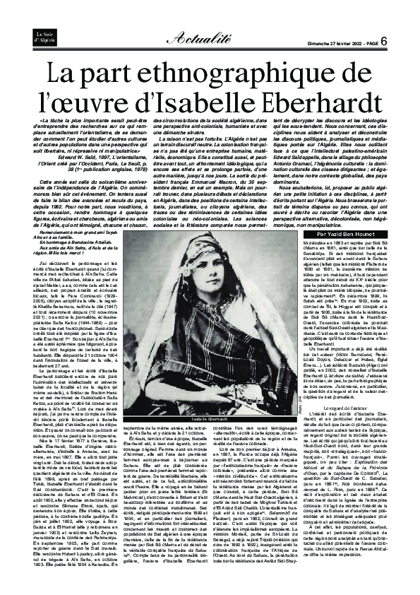 (PDF) La part ethnographique de l'oeuvre d'Isabelle Eberhardt