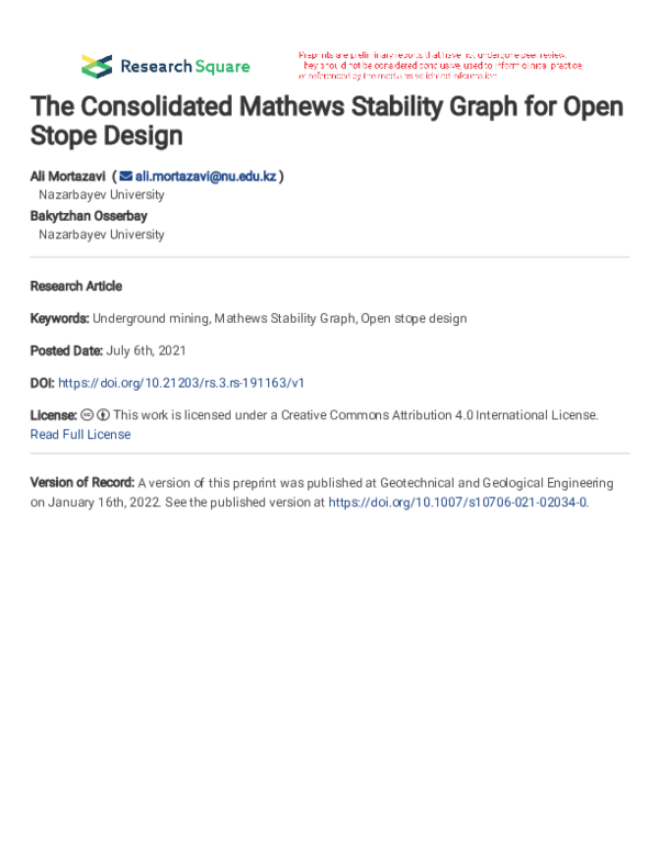 (PDF) The Consolidated Mathews Stability Graph for Open Stope Design
