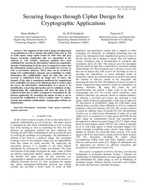 (PDF) Securing Images through Cipher Design for Cryptographic Applications