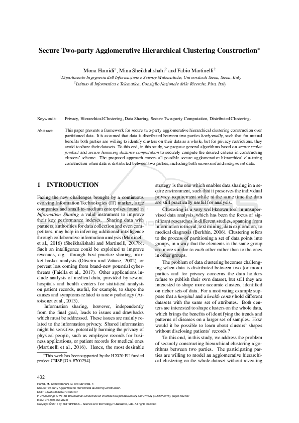 (PDF) Secure Two-party Agglomerative Hierarchical Clustering Construction