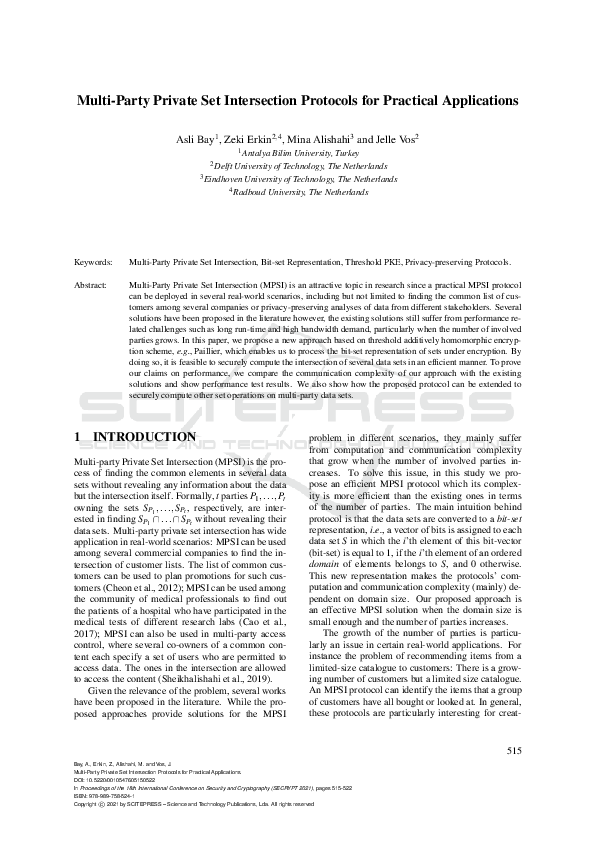 (PDF) Multi-Party Private Set Intersection Protocols for Practical Applications