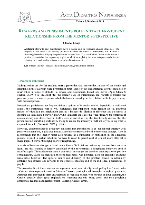 (PDF) Rewards and Punishments Role in Teacher-Student Relationship from ...