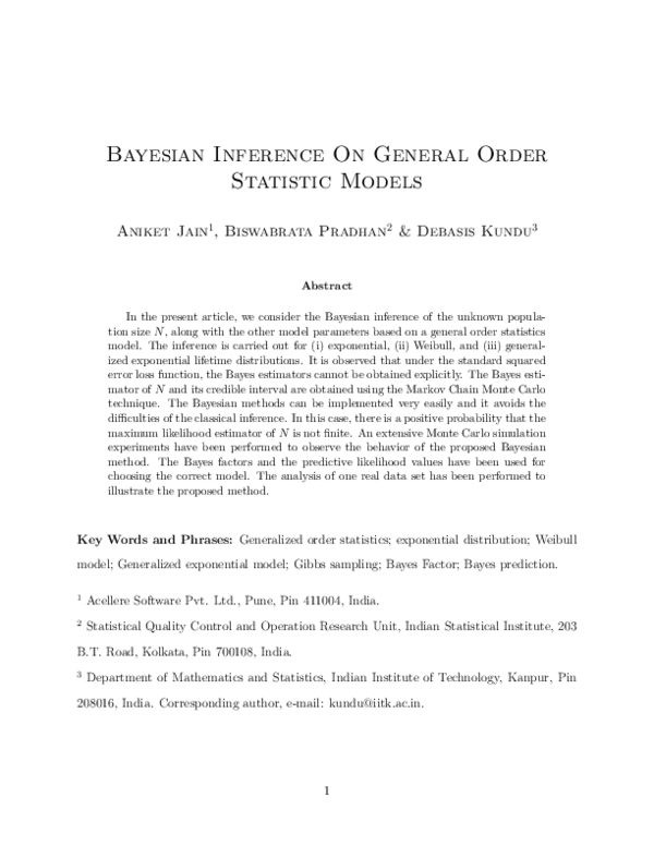 Pdf Bayesian Inference On General Order Statistic Models