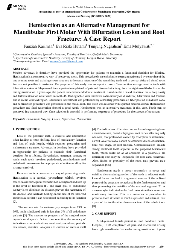 (PDF) Hemisection as an Alternative Management for Mandibular First ...