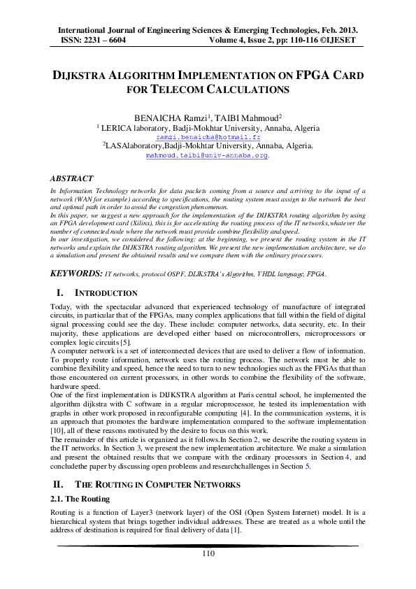 (PDF) Dijkstra Algorithm Implementation on Fpga Card for Telecom ...