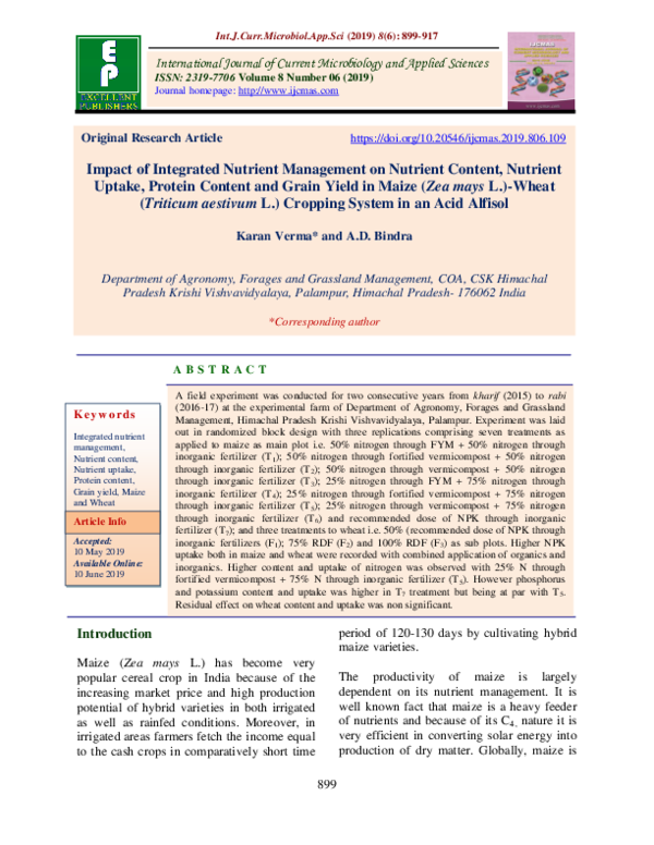 (PDF) Impact of integrated nutrient management on growth, yield and nutrient uptake by wheat ...