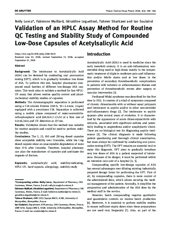 (PDF) Validation of an HPLC Assay Method for Routine QC Testing and ...