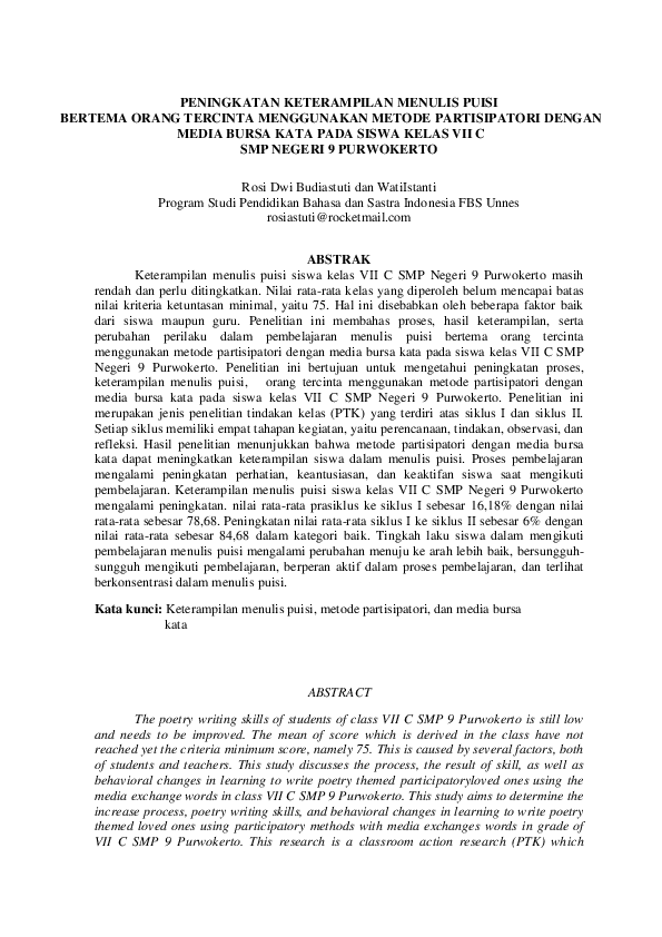 (PDF) Peningkatan Keterampilan Menulis Puisi Bertema Orang Tercinta Menggunakan Metode ...