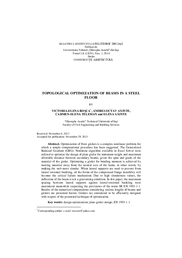 (PDF) Topological Optimization of Beams in a Steel Floor