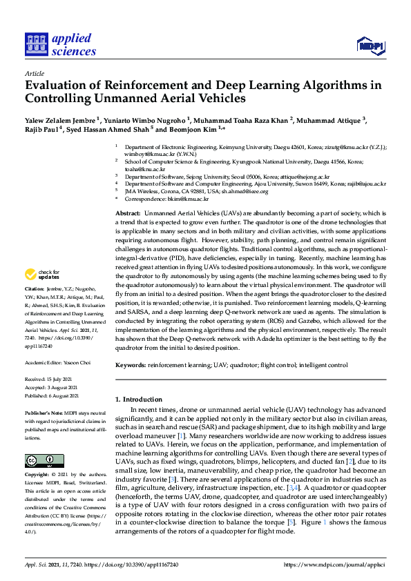 Pdf Evaluation Of Reinforcement And Deep Learning Algorithms In Controlling Unmanned Aerial