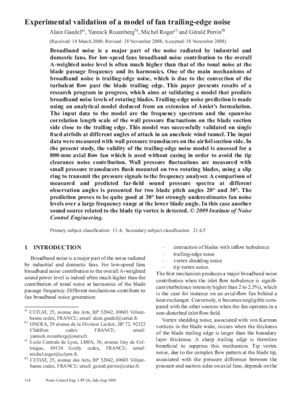 (PDF) Experimental validation of a model of fan trailing-edge noise
