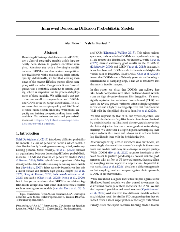 (PDF) Improved Denoising Diffusion Probabilistic Models