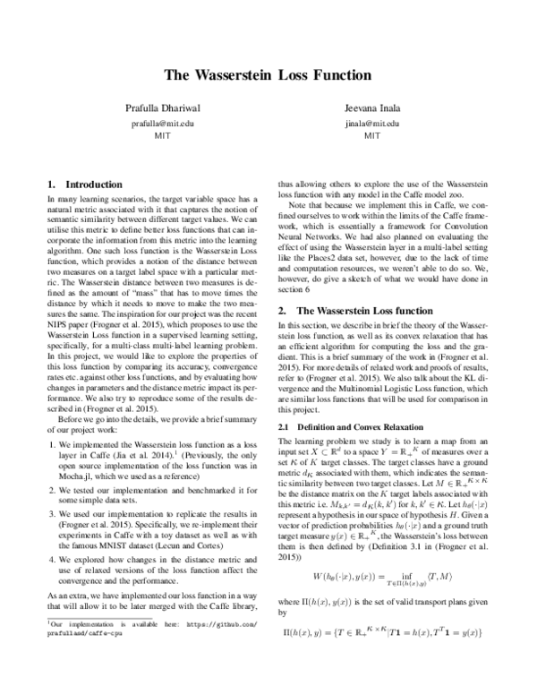 (PDF) The Wasserstein Loss Function