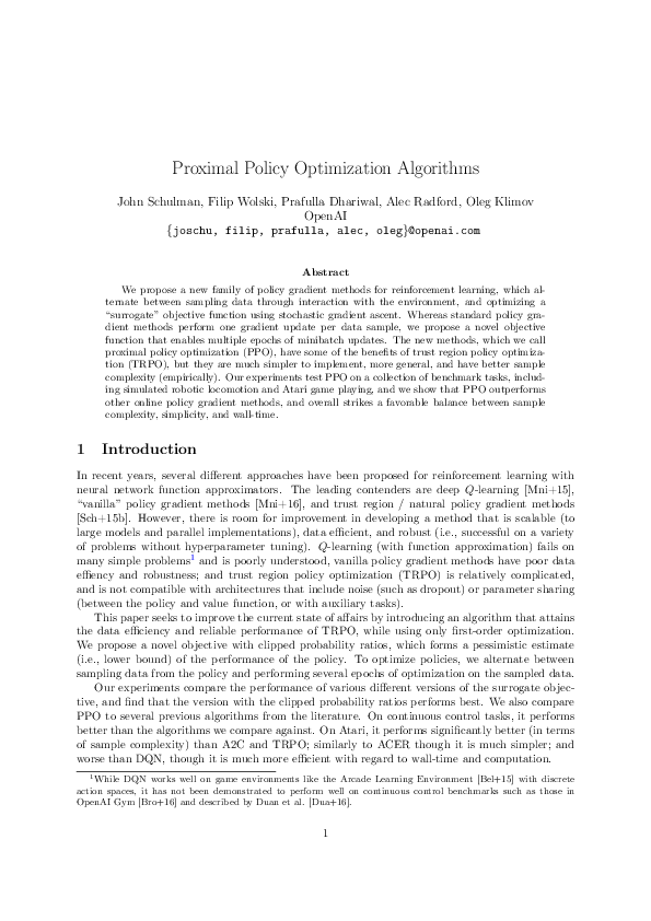 (PDF) Proximal Policy Optimization Algorithms | Prafulla Dhariwal ...