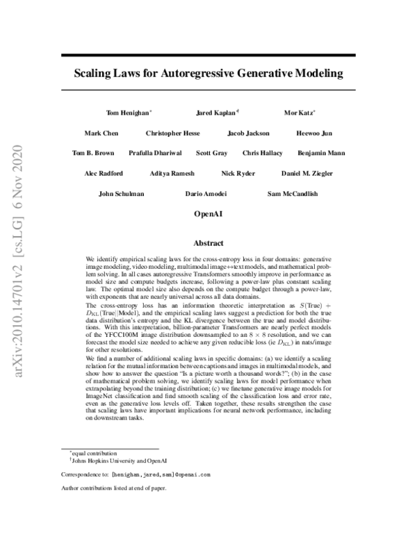 (PDF) Scaling Laws for Autoregressive Generative Modeling