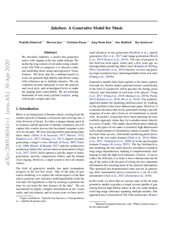 (PDF) Jukebox: A Generative Model for Music