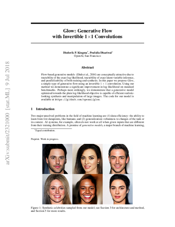 (PDF) Glow: Generative Flow with Invertible 1x1 Convolutions (PDF) Glow: Generative Flow with Invertible 1x1 Convolutions