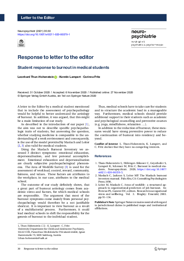 (PDF) Response to letter to the editor