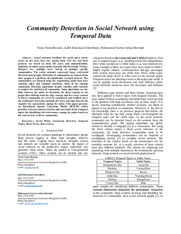 (PDF) Community Detection in Social Network using Temporal Data
