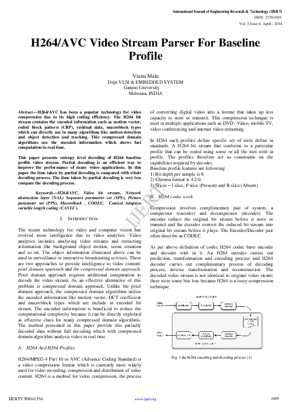 (PDF) H264/AVC Video Stream Parser For Baseline Profile