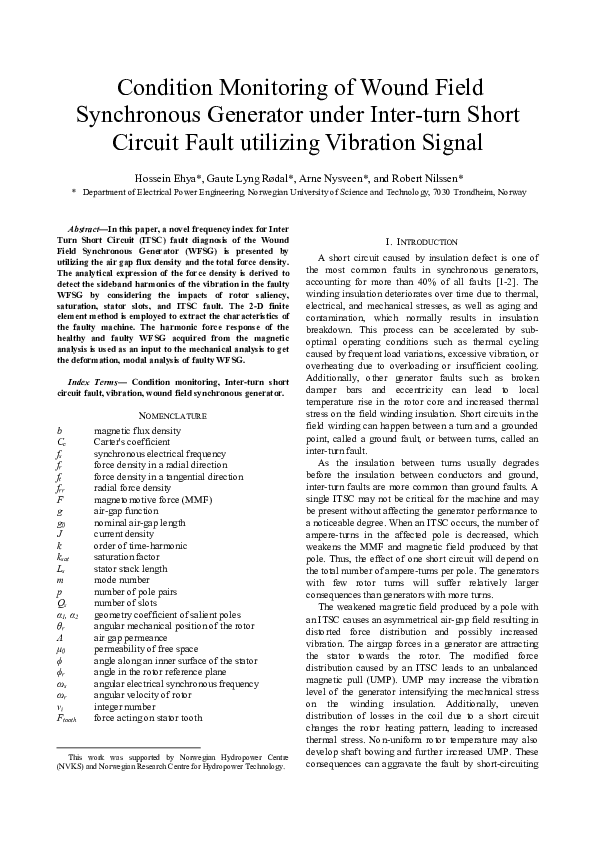 (PDF) Condition Monitoring of Wound Field Synchronous Generator under Inter-turn Short Circuit ...
