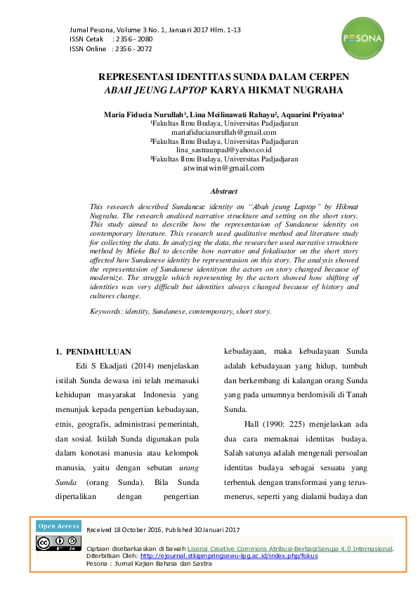(PDF) Representasi Identitas Sunda Dalam Cerpen Abah Jeung Laptop Karya ...
