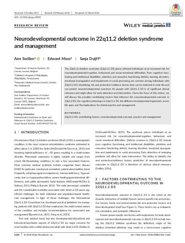 (PDF) Neurodevelopment in 22q11.2 Deletion Syndrome