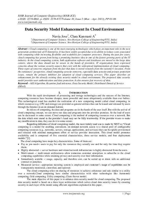 (PDF) Data Security Model Enhancement In Cloud Environment (PDF) Data Security Model Enhancement In Cloud Environment