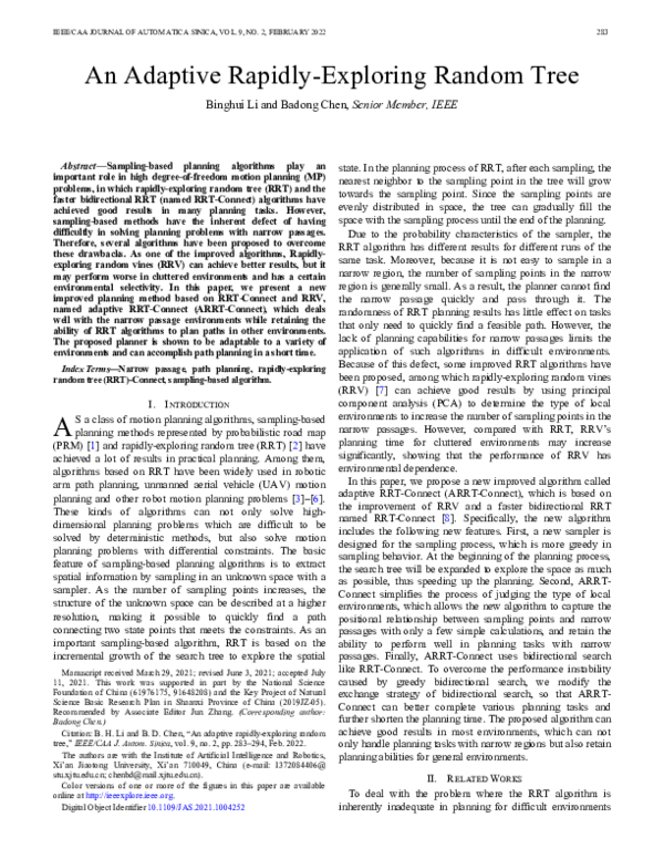 Pdf An Adaptive Rapidly Exploring Random Tree Ieee Caa J Autom Sinica