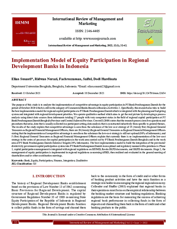 (PDF) Implementation Model of Equity Participation in Regional ...