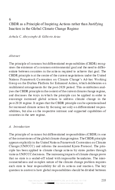 (PDF) CBDR as a Principle of Inspiring Actions rather than Justifying ...
