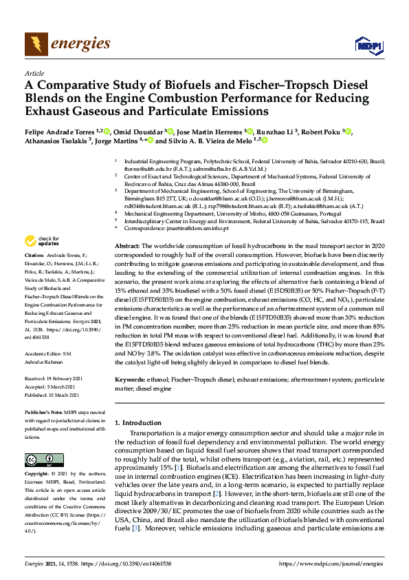 (PDF) A Comparative Study of Biofuels and Fischer–Tropsch Diesel Blends ...