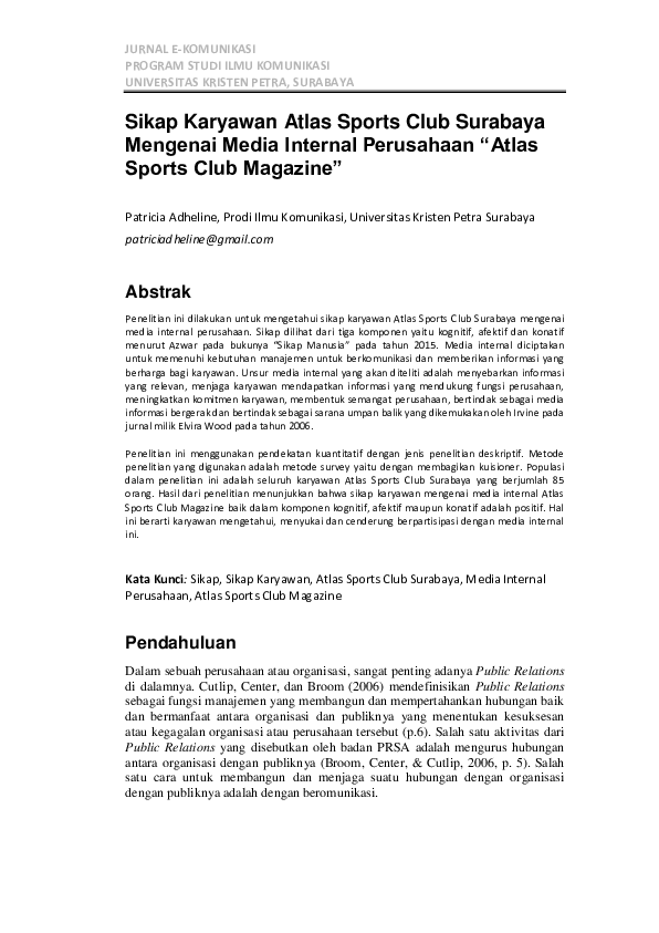 (PDF) Sikap Karyawan Atlas Sports Club Surabaya Mengenai Media Internal ...