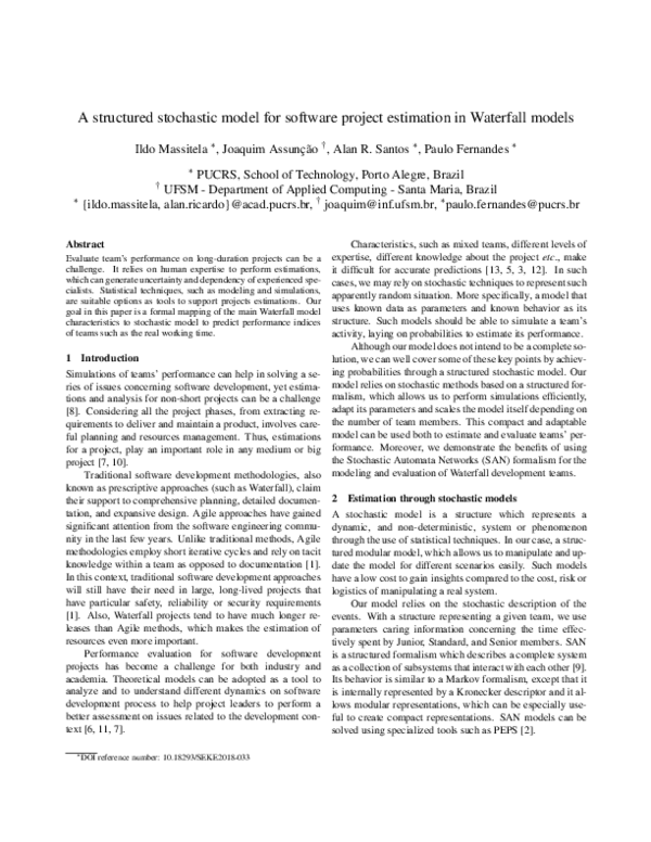 Pdf A Structured Stochastic Model For Software Project Estimation In