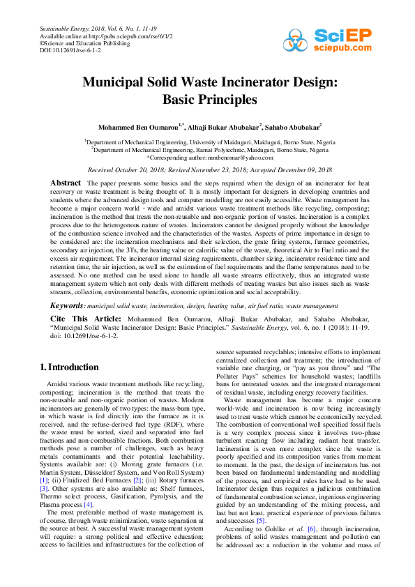 (PDF) Municipal Solid Waste Incinerator Design: Basic Principles