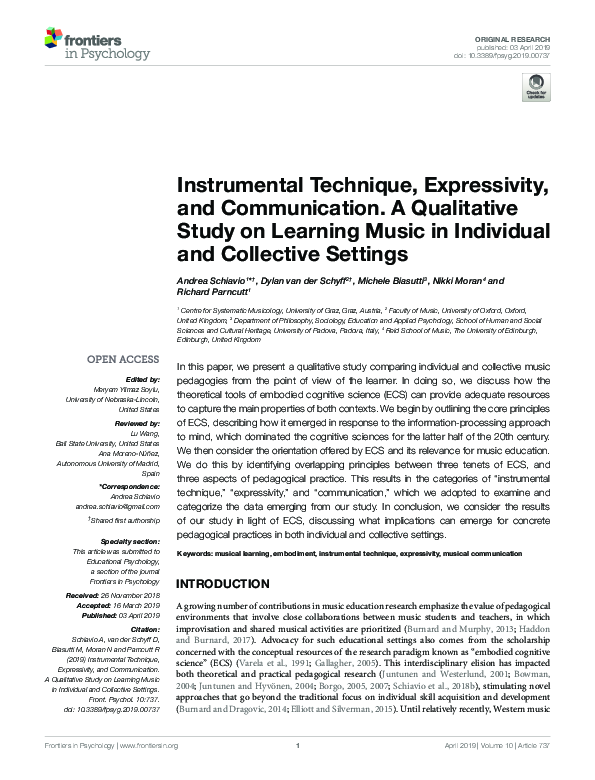(PDF) Instrumental Technique, Expressivity, and Communication. A ...