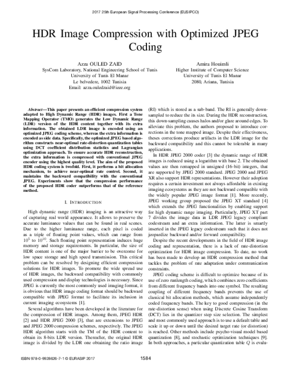 Pdf Hdr Image Compression With Optimized Jpeg Coding