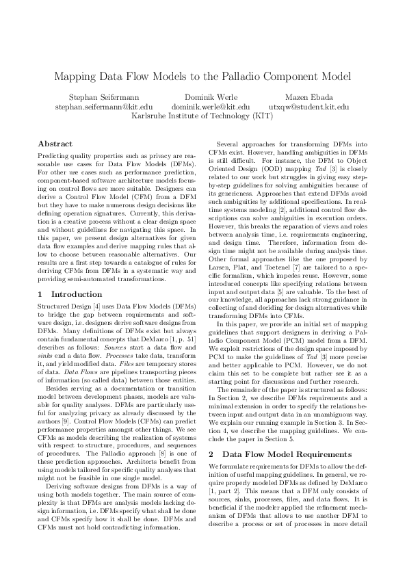 (PDF) Mapping Data Flow Models to the Palladio Component Model