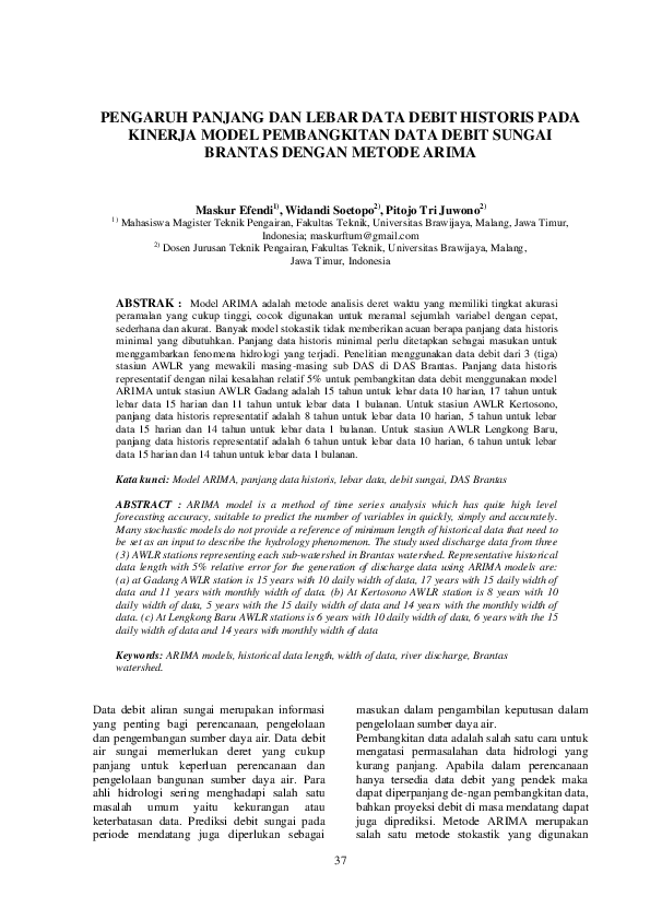 (PDF) Pengaruh Panjang Dan Lebar Data Debit Historis Pada Kinerja Model Pembangkitan Data Debit ...