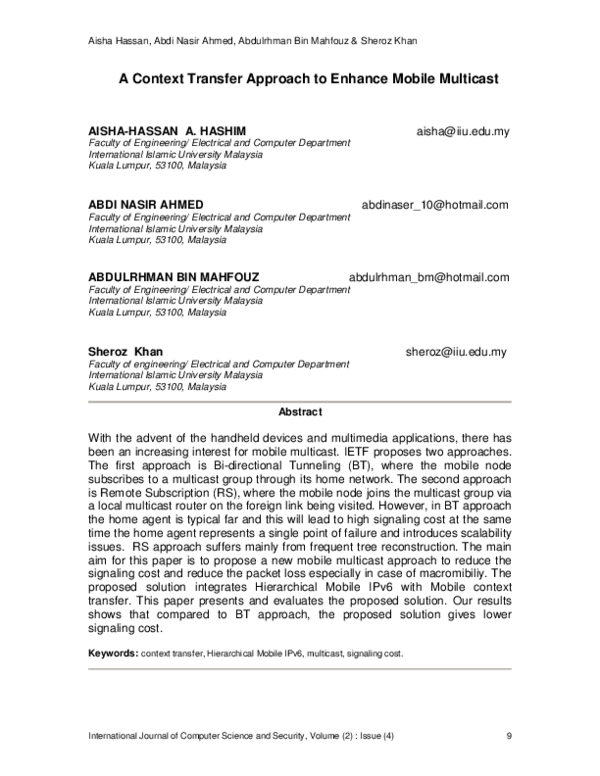 (PDF) A Context Transfer Approach to Enhance Mobile Multicast