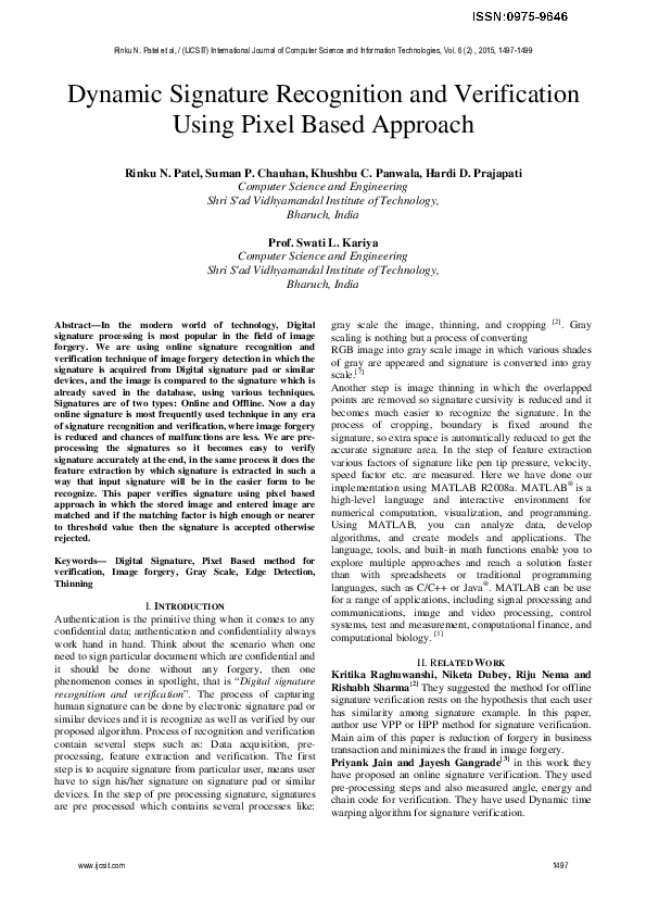 (PDF) Dynamic Signature Recognition and Verification Using Pixel Based Approach