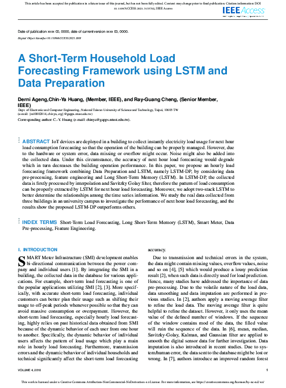 Pdf A Short Term Household Load Forecasting Framework Using Lstm And