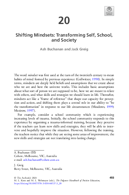 (PDF) Shifting Mindsets: Transforming Self, School, and Society