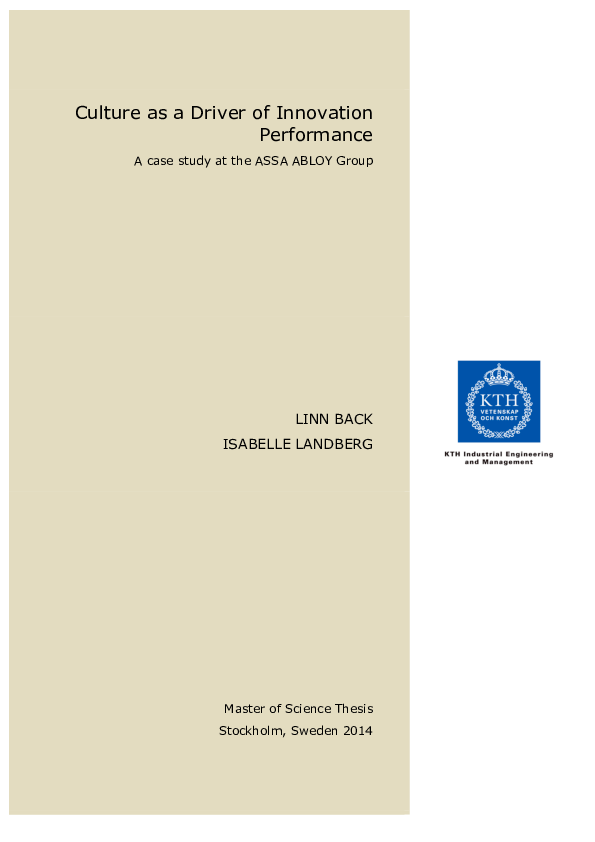(PDF) Culture as a Driver of Innovation Performance : A case study at the ASSA ABLOY Group
