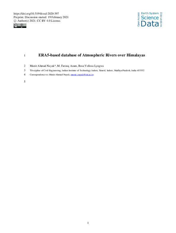 (PDF) ERA5-based database of Atmospheric Rivers over Himalayas