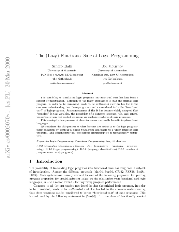 (PDF) The lazy functional side of logic programming