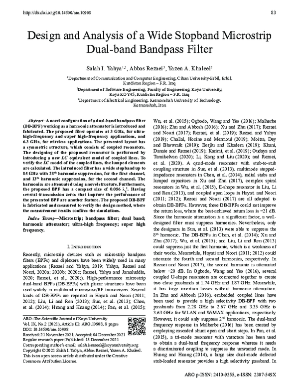 (PDF) Design and Analysis of a Wide Stopband Microstrip Dual-band Bandpass Filter