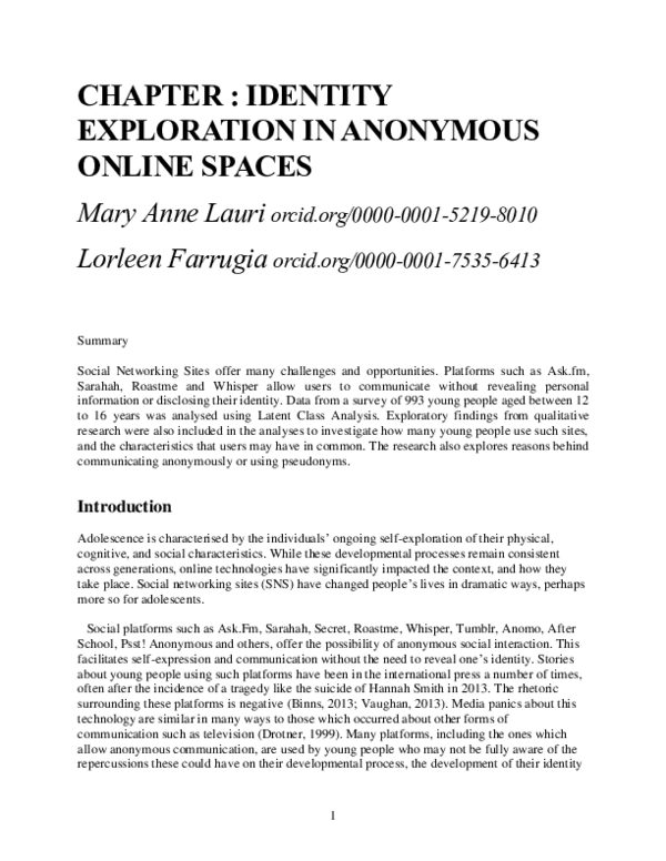 (PDF) Identity Exploration in Anonymous Online Spaces
