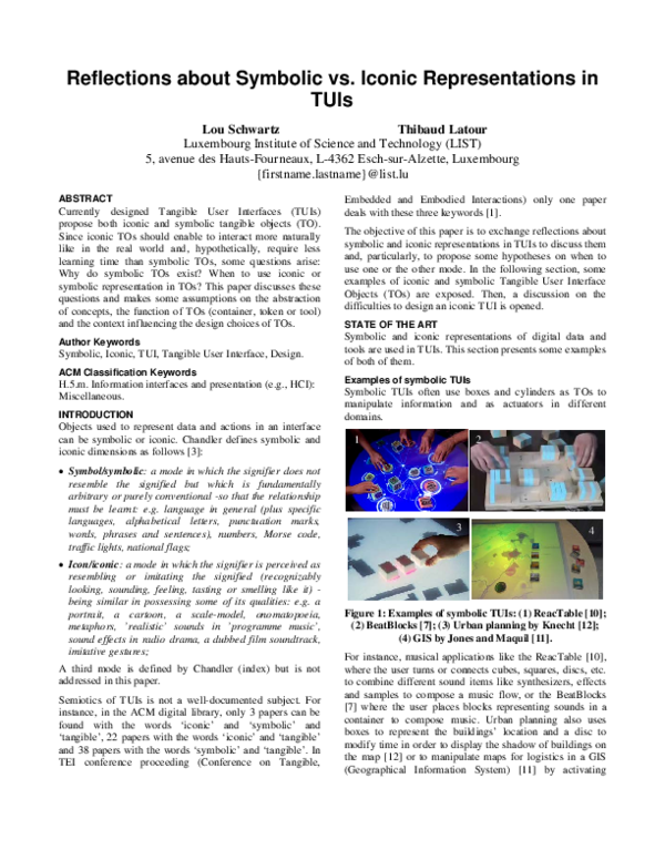 (PDF) Reflections about Symbolic vs . Iconic Representations in TUIs