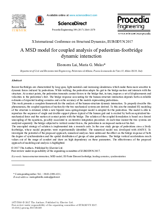 (PDF) A MSD model for coupled analysis of pedestrian-footbridge dynamic ...